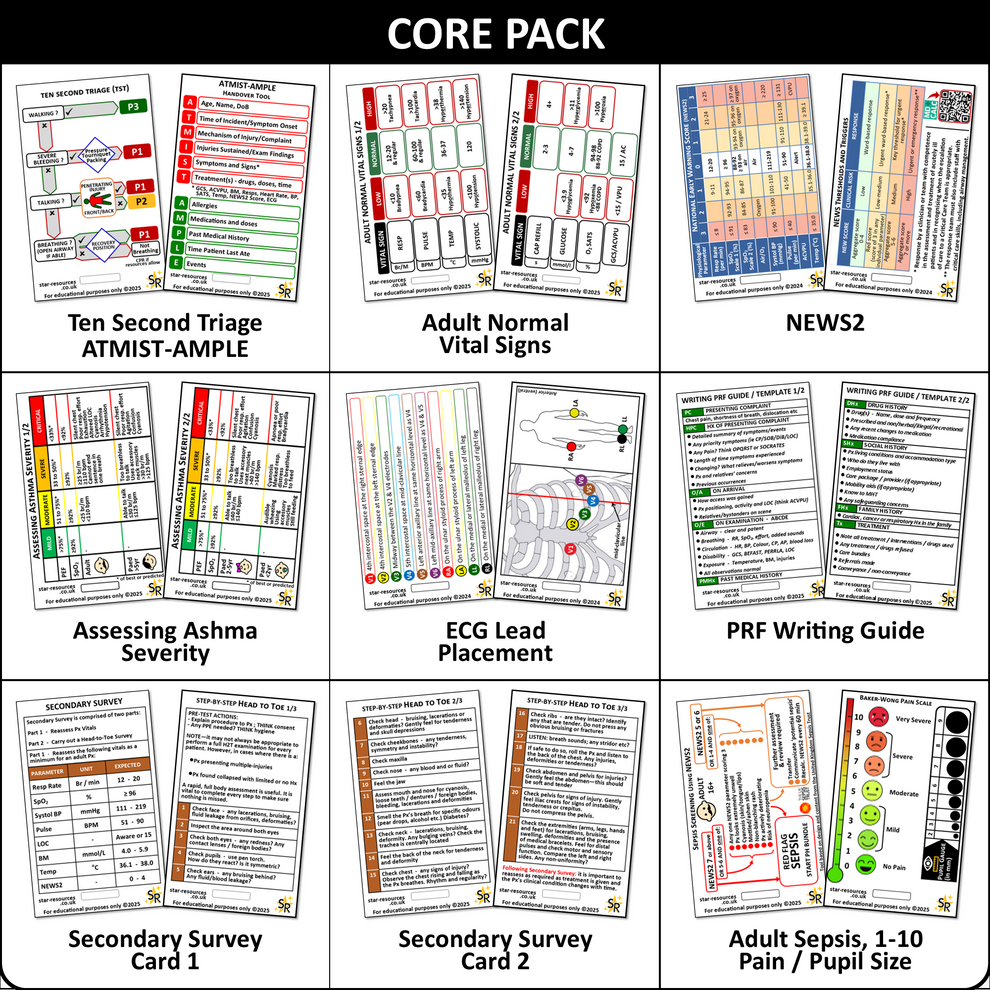 Core Pack Patient Assessment ID Badge Flashcards Paramedic Student Amb ...